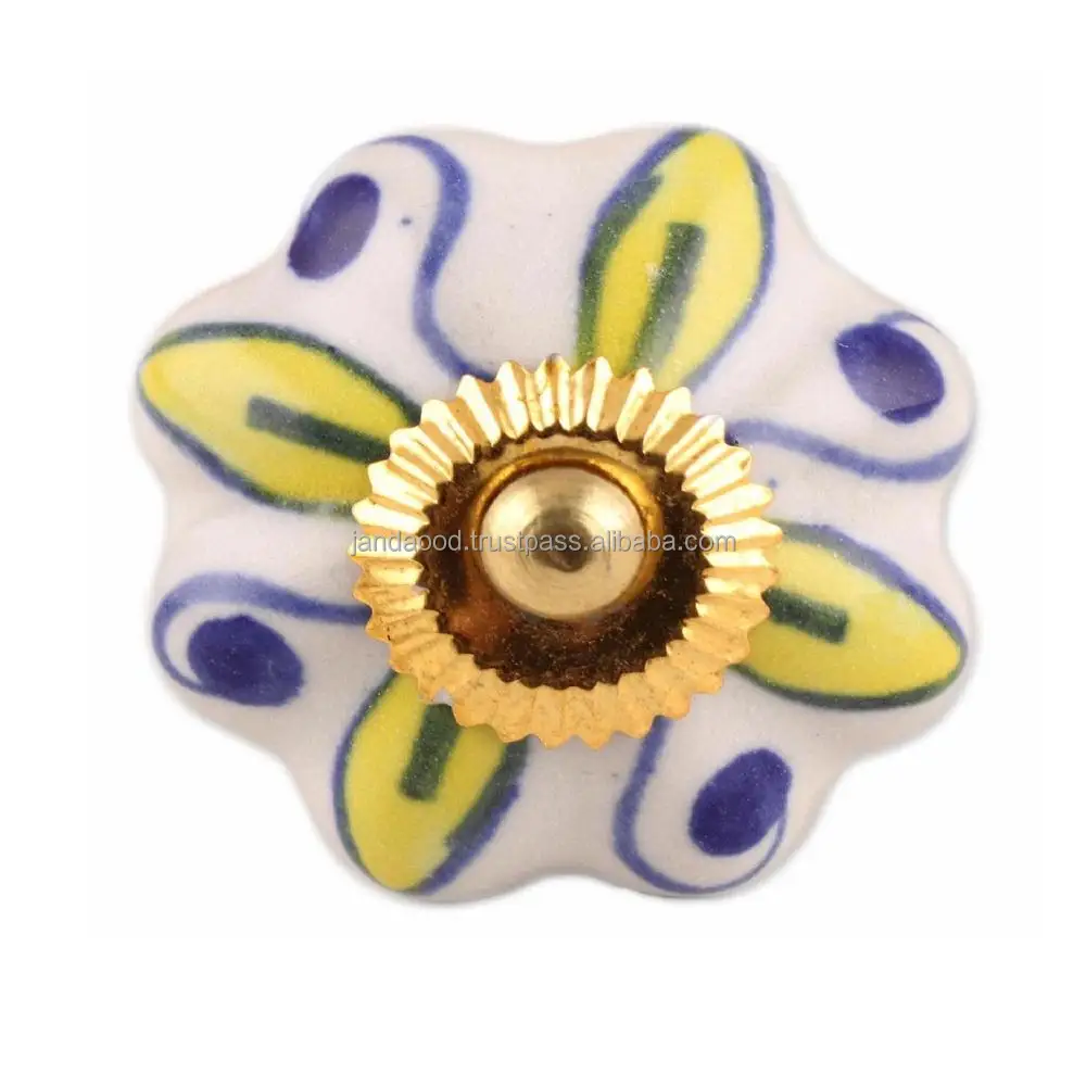 Vintage Shabby Knobs White And Blue Floral Hand Painted Drawer Ceramic Knob Cupboard Pull ...