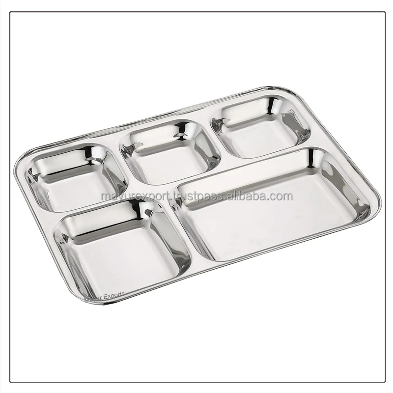Stainless Steel Compartment Dinner Plate Lunch Plate With 5 Section ...