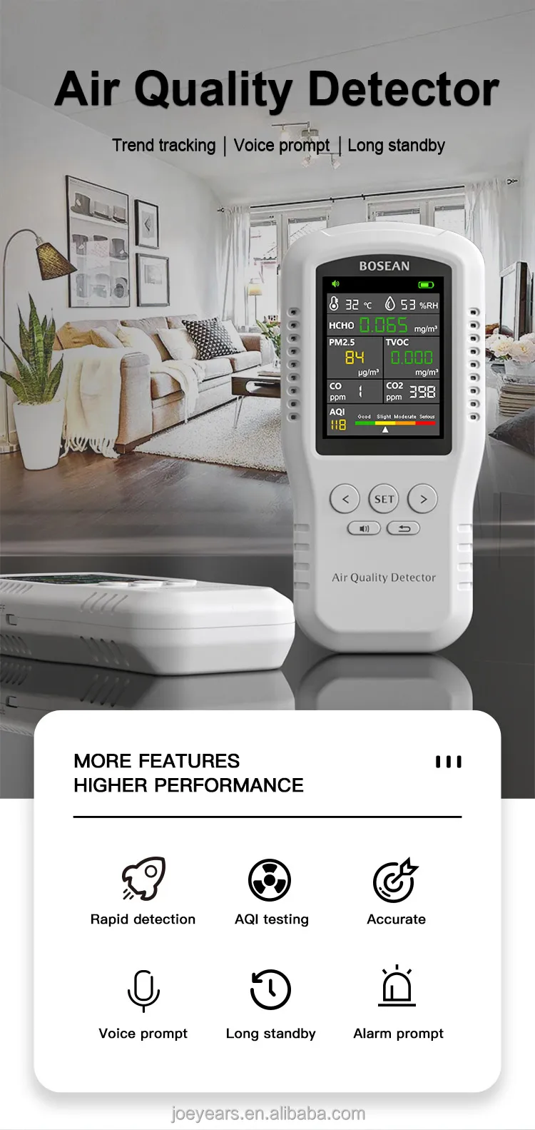 T-Z01 Pro 8 in 1 Air Quality Detector - TVOC, HCHO, PM2.5