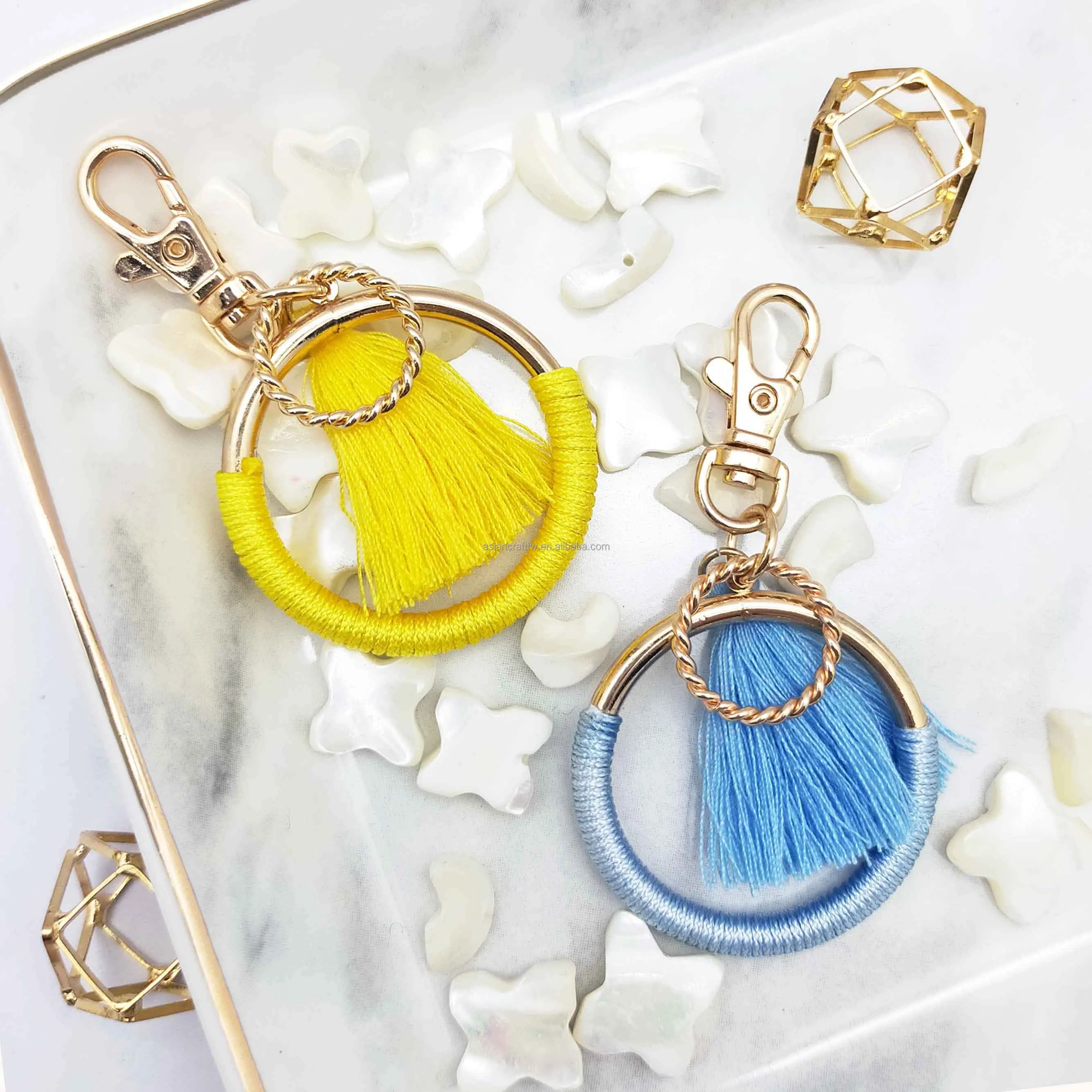 Loop With Tassel Keychain Yellow Blue And Multi Color Acetate Plate ...