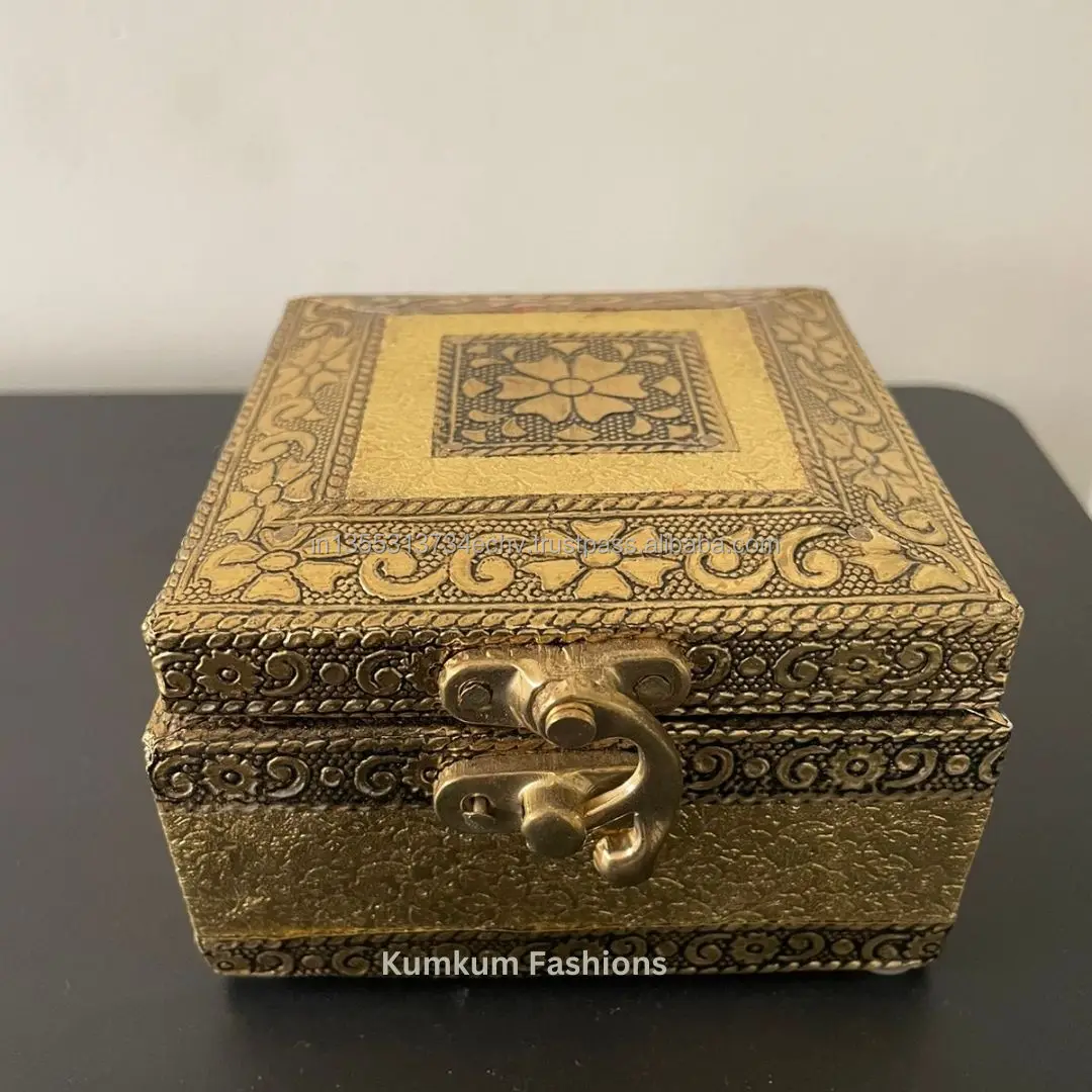 Indian Handmade Wooden Square Jewelry Box - Perfect Gift
