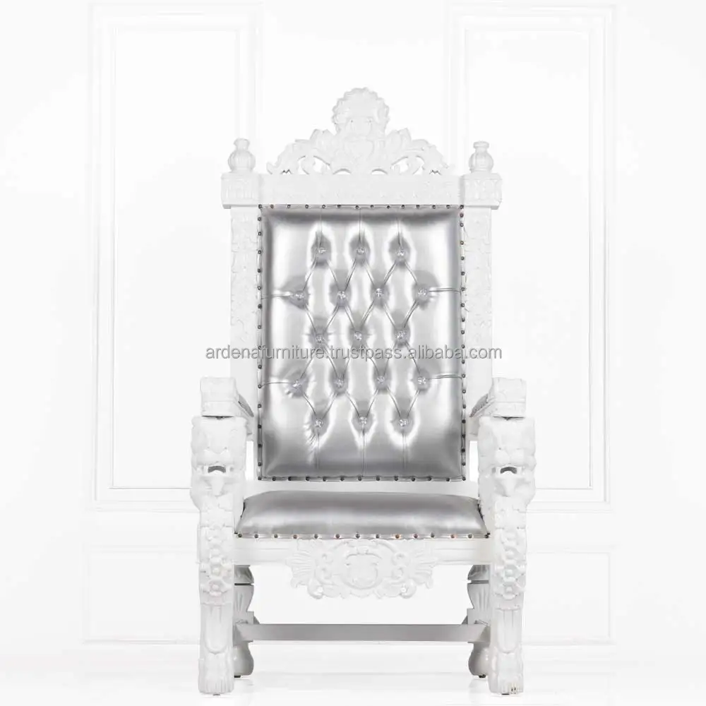 King Samuel High Back Throne Chair Silver Royal Luxury For Wedding ...