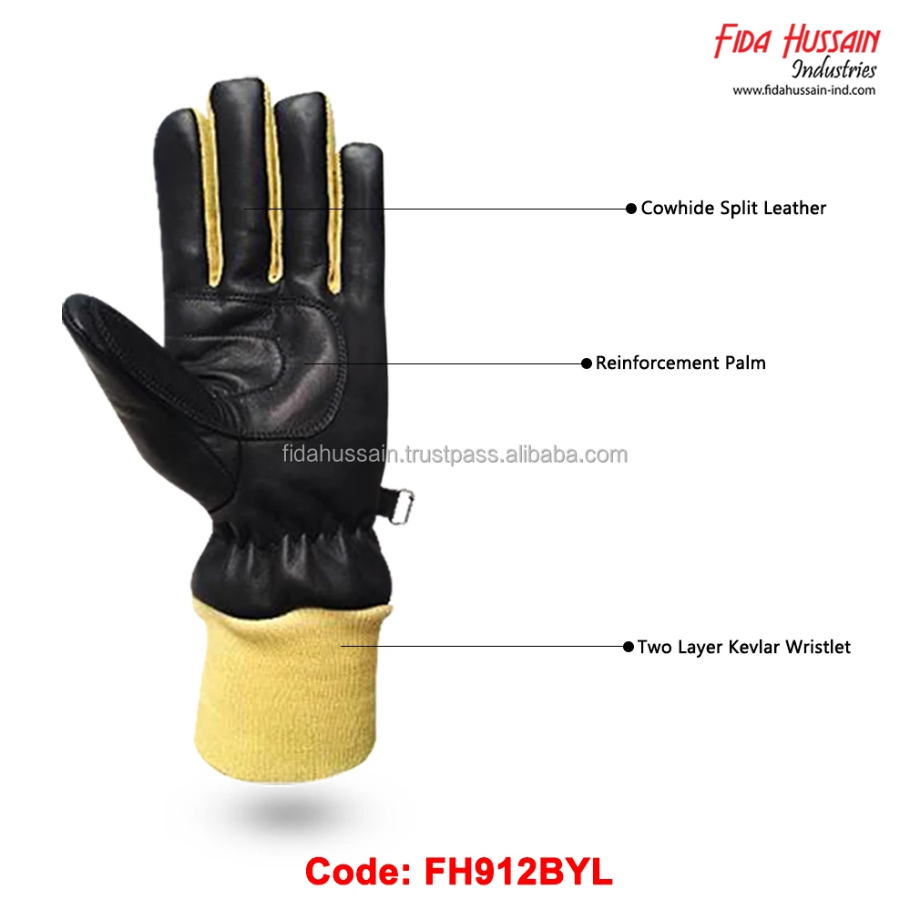 Fire Fighter Gloves With Two Layer Kevlar Wristlet Cowhide Split ...