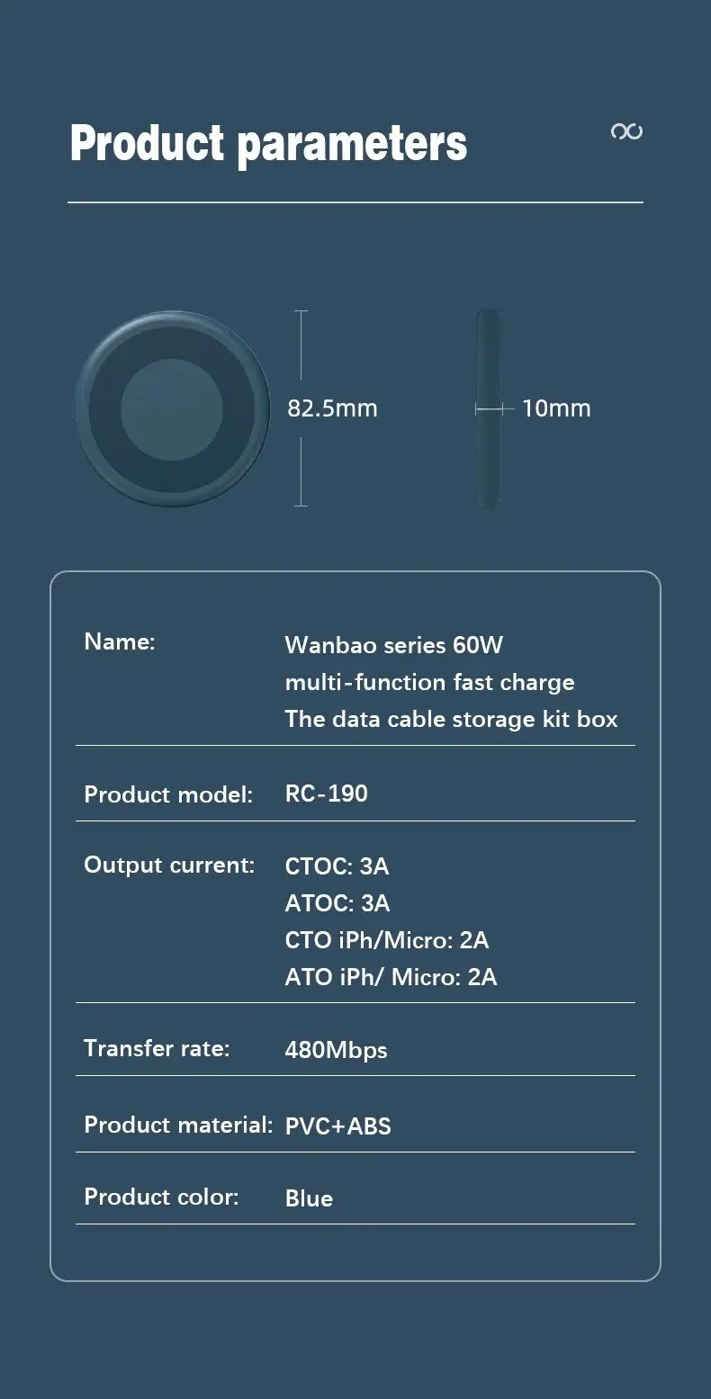 Mini Data Cable Set Storage Box 60w Quick Charge Multi Function Data ...