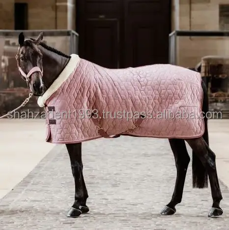 Rose Gold Velvet Horse Rug with Fur Sheep Skin Filling
