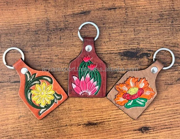 Hand Carved Tooled Leather Key Chains Cute Exotic Shape Leather Key ...