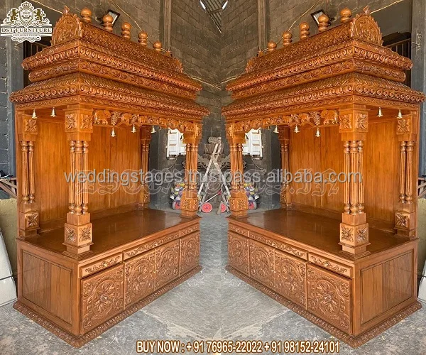 South Indian Style Hand Carved Pooja Temple - Stylish Home Decor