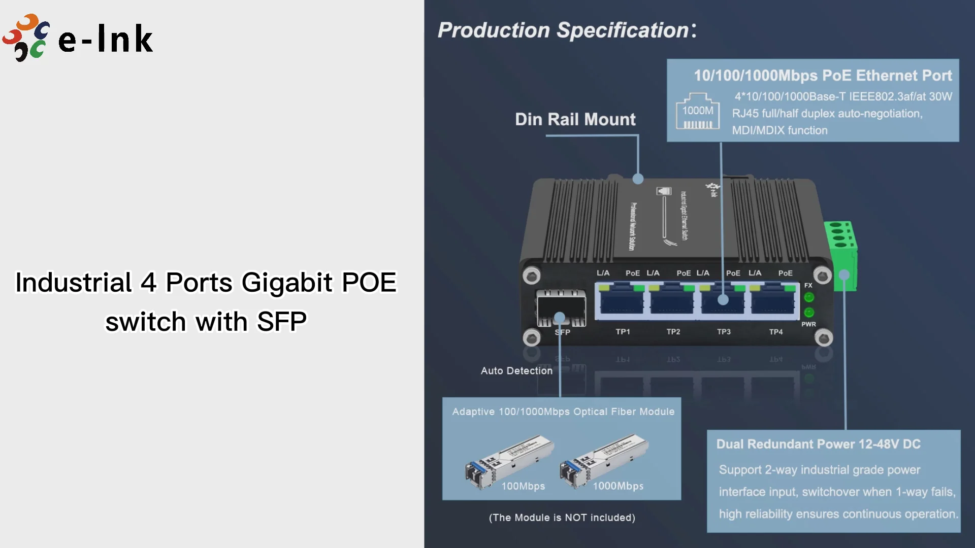 4 Port Gigabit Poe Switch Din Rail Industrial Unmanaged 4 Port 10/100/1000t 802.3at To 1-port ...