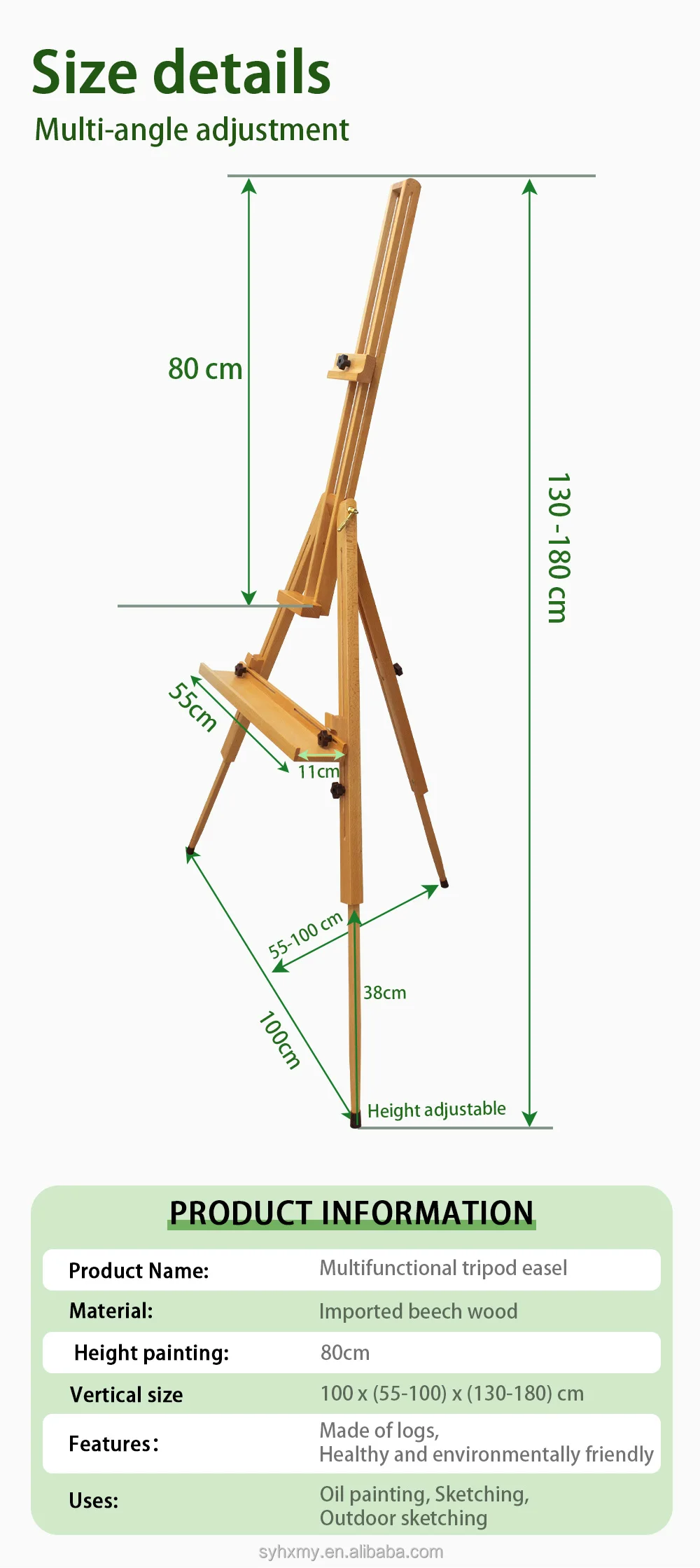 Beech Wood Large Triangular Easels Adjustable Height up to 180CM ...