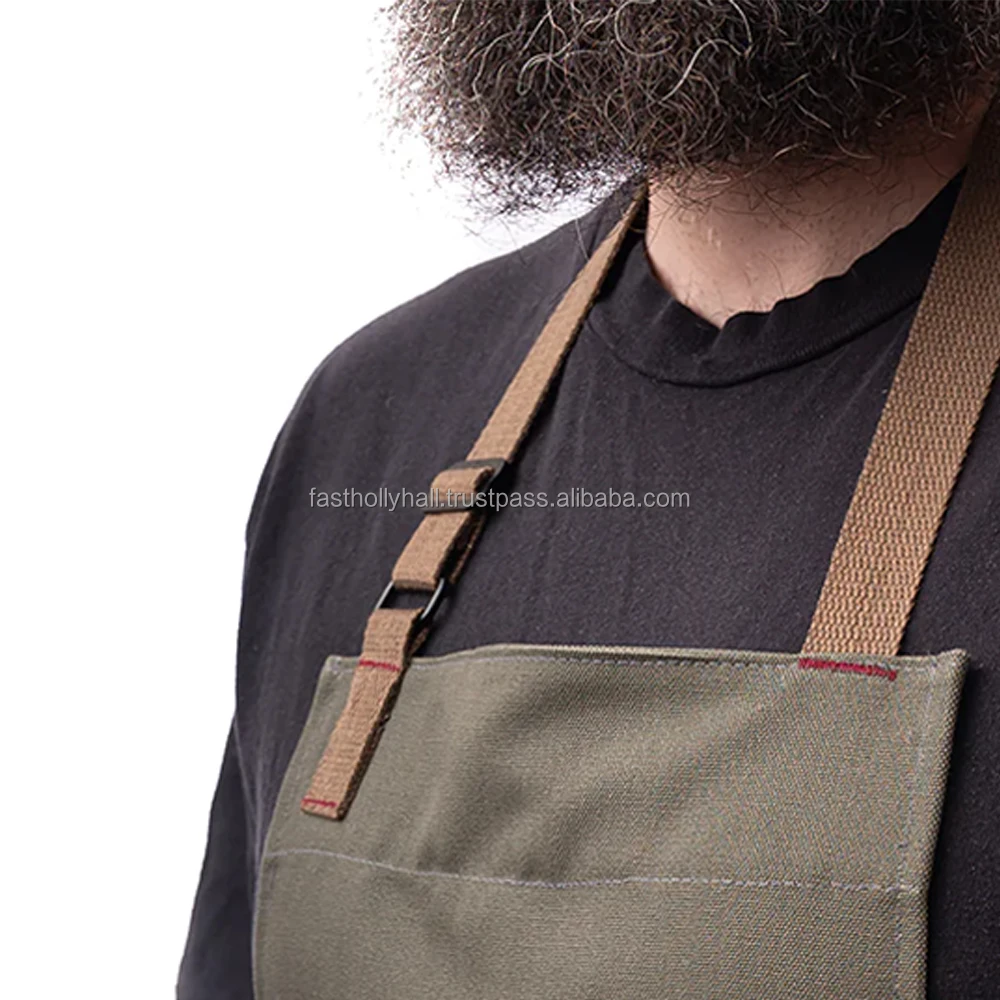 This Apron Features Deep Green Color With Contrasting Blue Pockets And ...