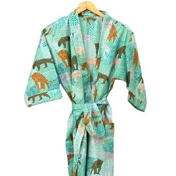 Beautiful Indian Handmade Long Tiger Printed Cotton Kimono Robe ...