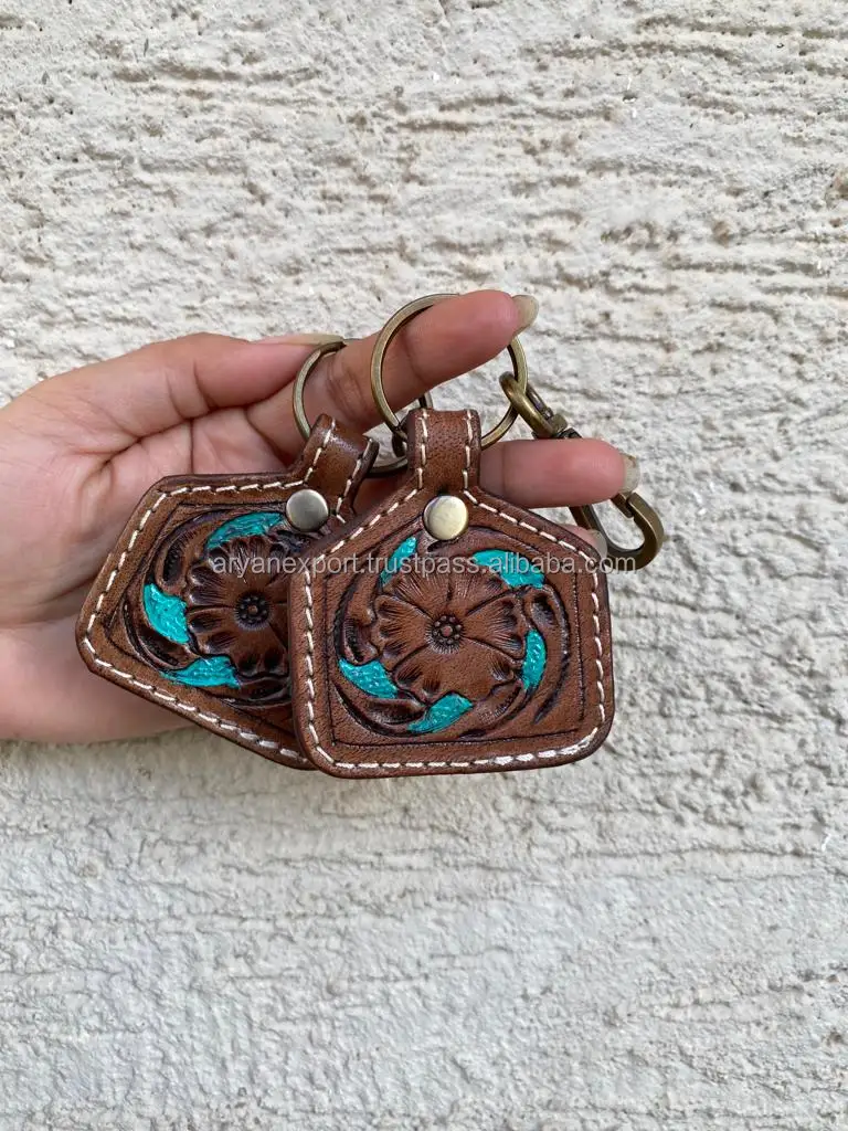 Hand Carved Tooled Leather Key Chains Cute Exotic Shape Leather Key ...