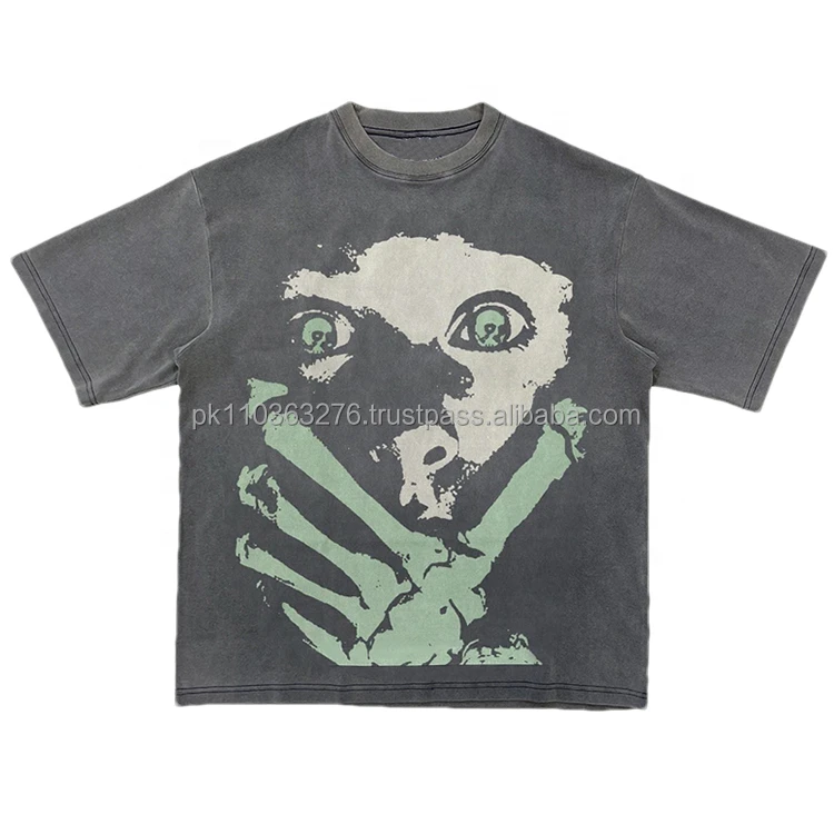 Blank Acid Wash Blank Graphic T Shirts Vintage Style Heavyweight Cotton ...