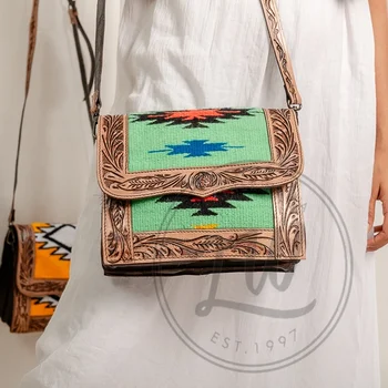 New Innovative Style Western Aztec Tooled Leather Bag Vintage Brown ...