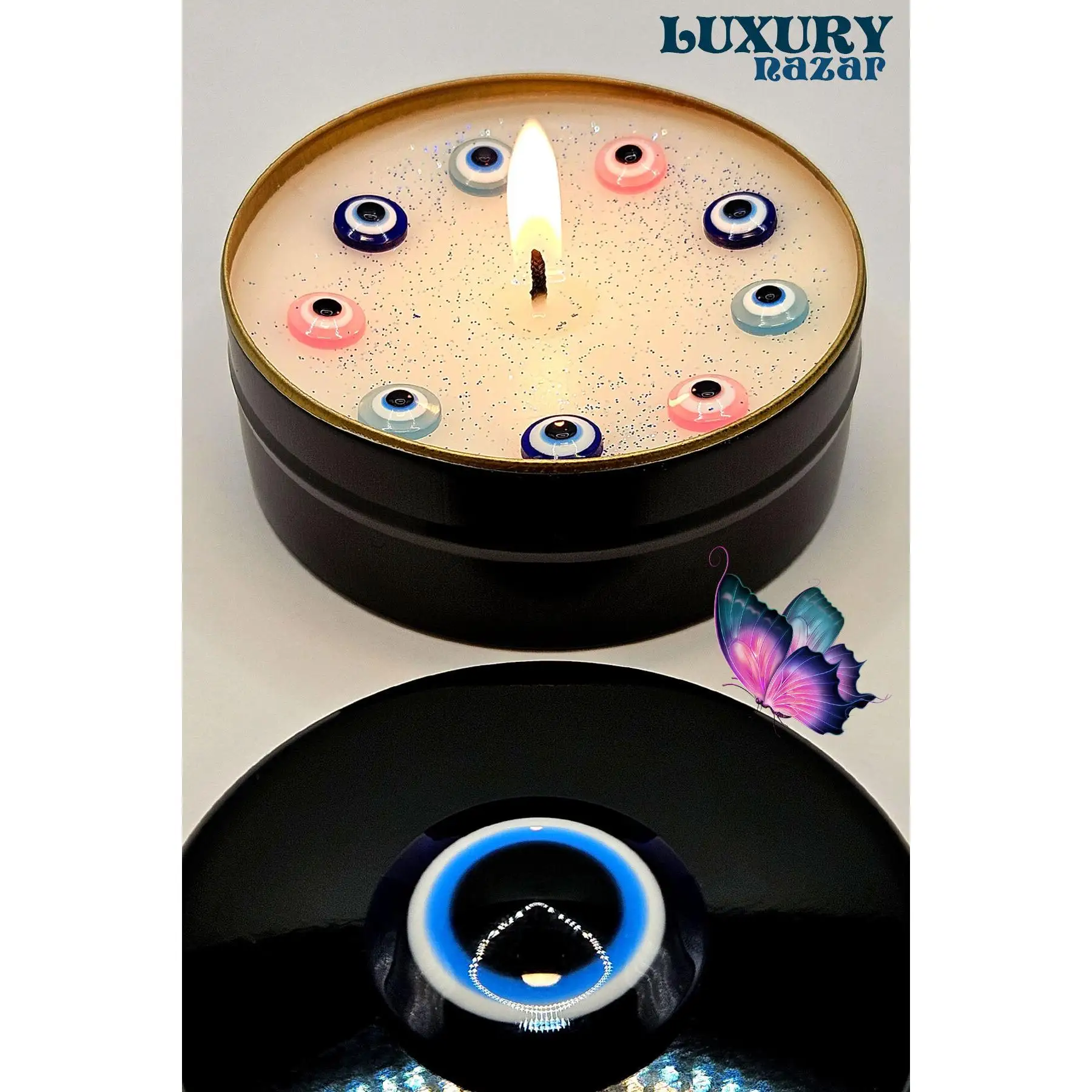 Honey Vanilla Scented Luxury Candle With Evil Eye Bead In 3d Tin Box ...