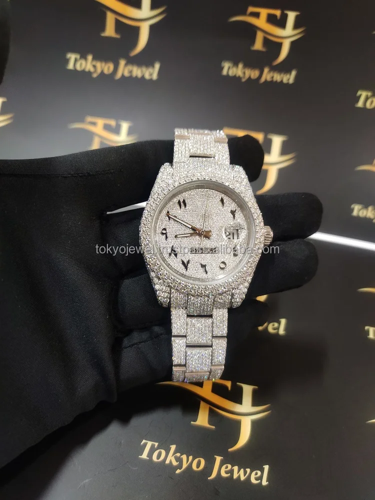 40mm New Brand Iced Out Watch Stainless Steel Sparkling Handmade ...