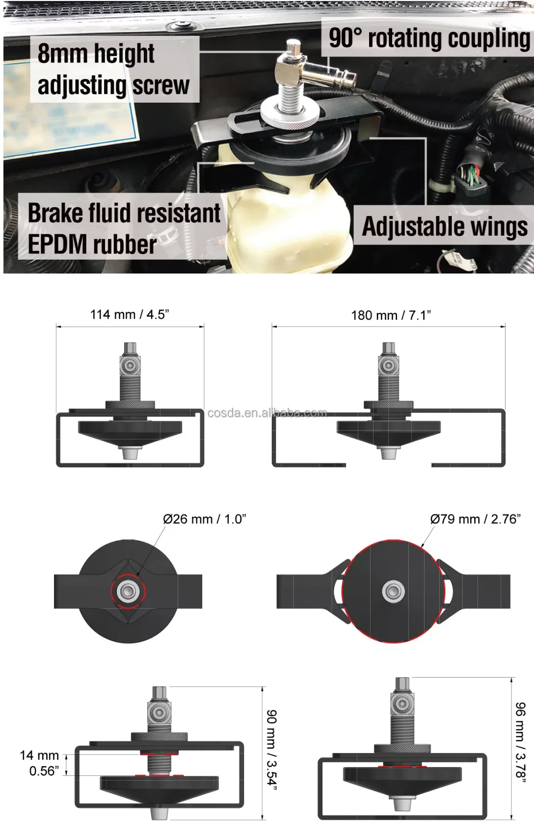 Universal Brake Bleed Adapters with Adjustable Arms Pressure Bleeder ...