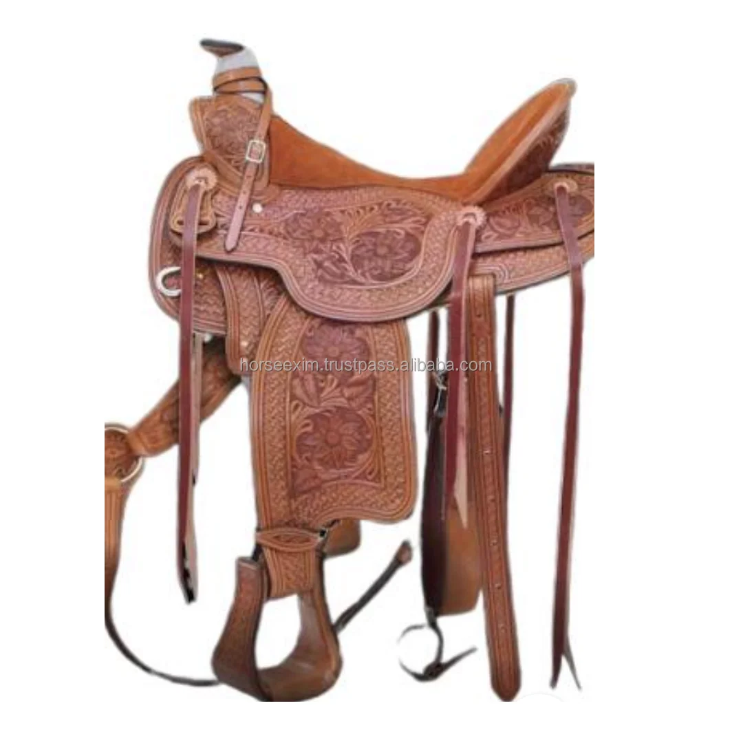 Beautiful Hand Tooled Horse Leather Western Saddle Set