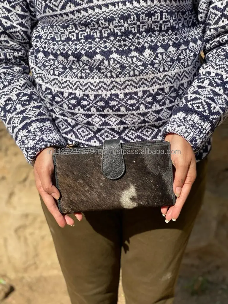 New Real Handmade Hair On Hide Wallets For Women Slim Wallet Bifold ...