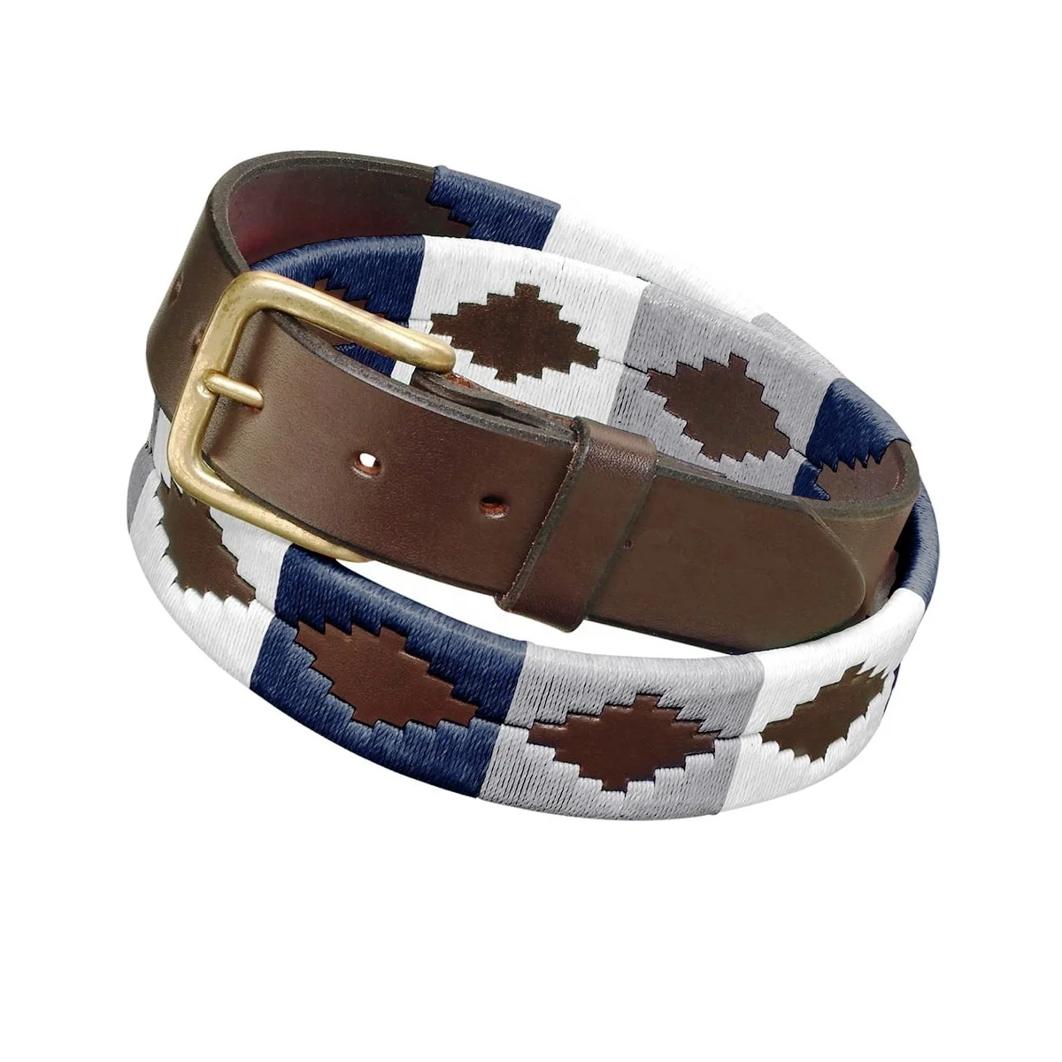 White & Blue Thread Embroidered Design Polo Leather Belts \ Top ...