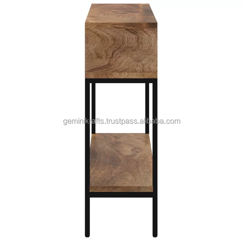 Two Huge Storage Natural Wood Black Metal Finish Industrial Console ...