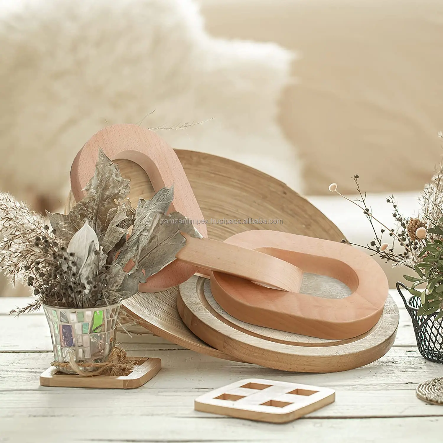 Decorative Wood Chain Link Hand Carved 3-Link Village Wooden Chain Link ...