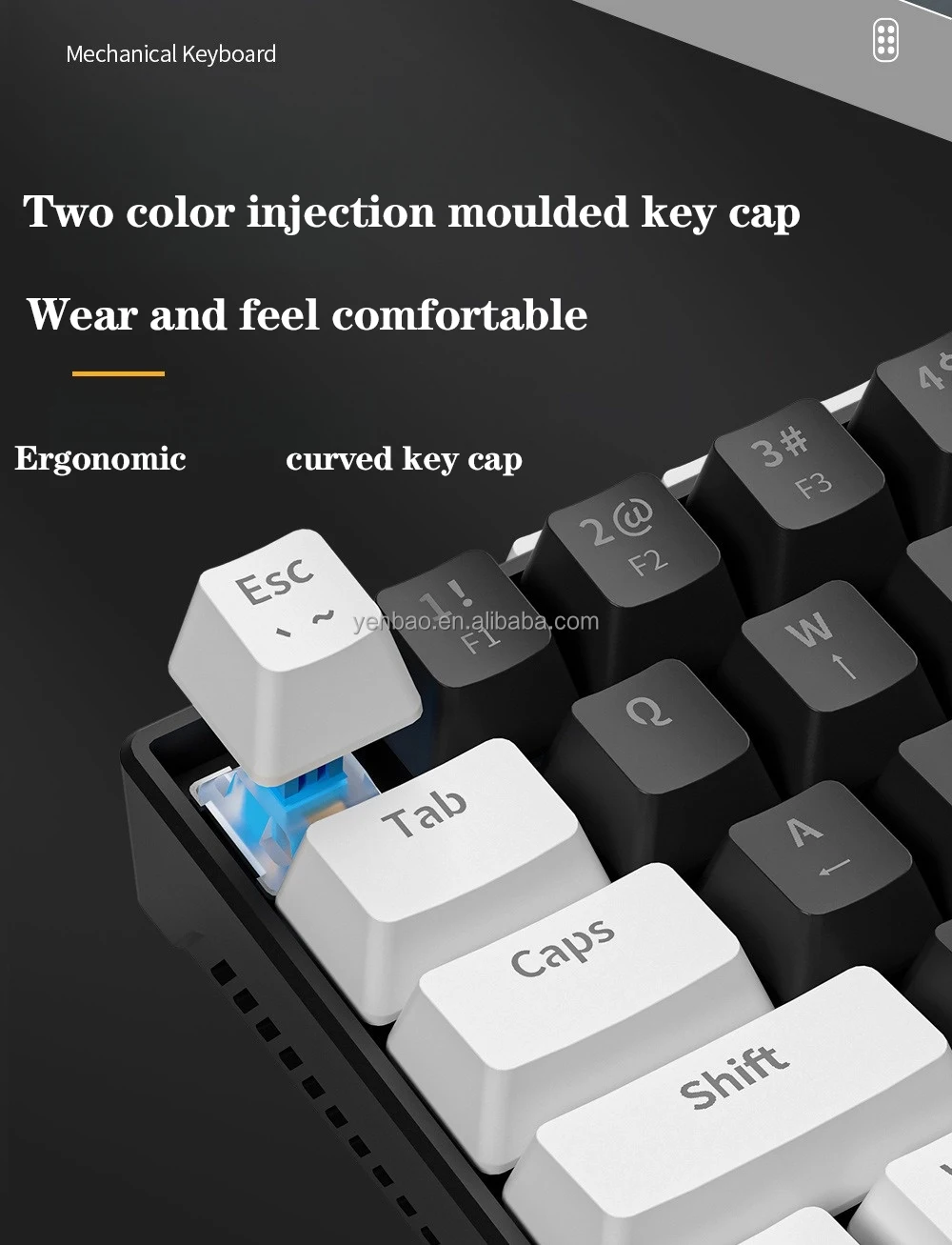 63-key Rgb Backlit Wired Ergonomic Gaming Mechanical Keyboard - Oem ...