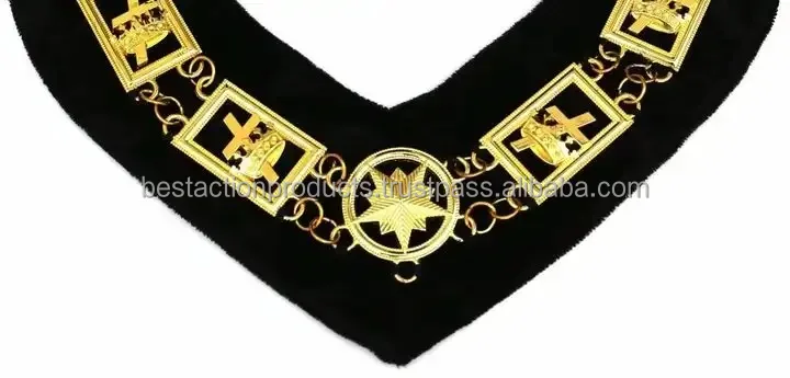 Knights Templar Masonic Rhinestones Chain Collar Gold & Silver On Black ...