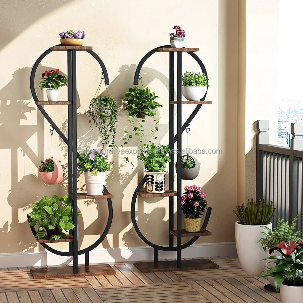 Matt Black Powder Coated Flower Planter Rack For Garden Indoor ...