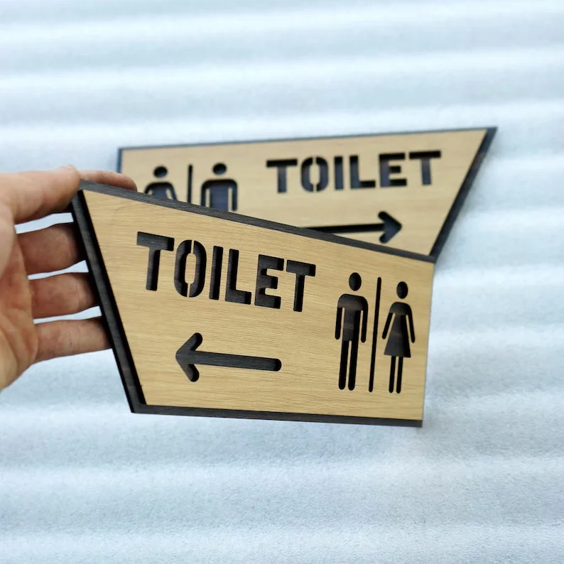 Elegant Luxury Handcrafted Wooden Door Signs for Toilets