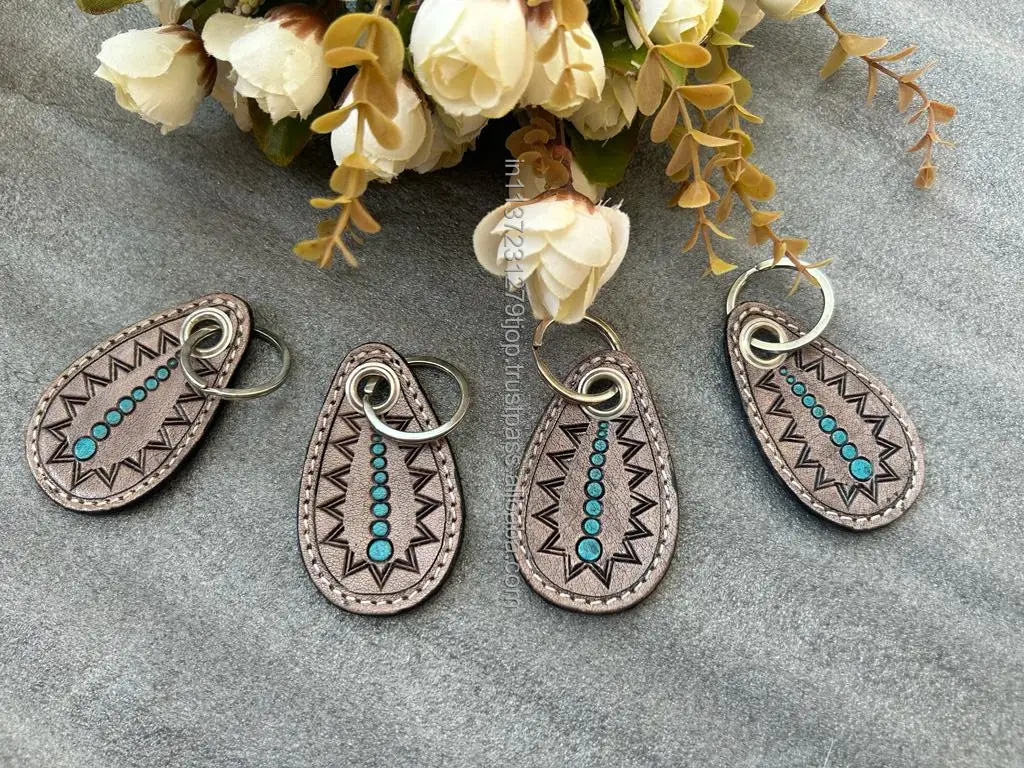 Hand Carved Tooled Leather Key Chains Cute Exotic Shape Leather Key ...