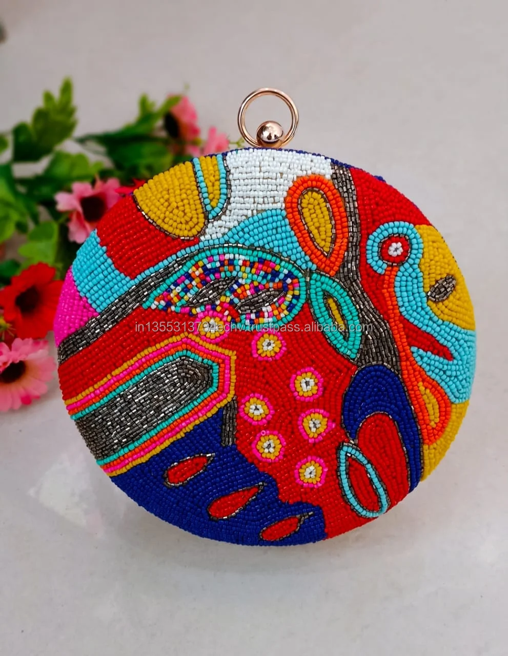Clutch Round Multi Color Beads Work Handcrafted Unique And Stylish ...