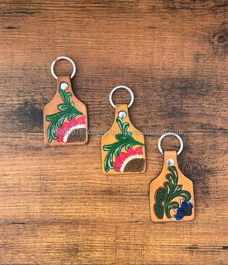 Hand Carved Tooled Leather Key Chains Cute Exotic Shape Leather Key ...