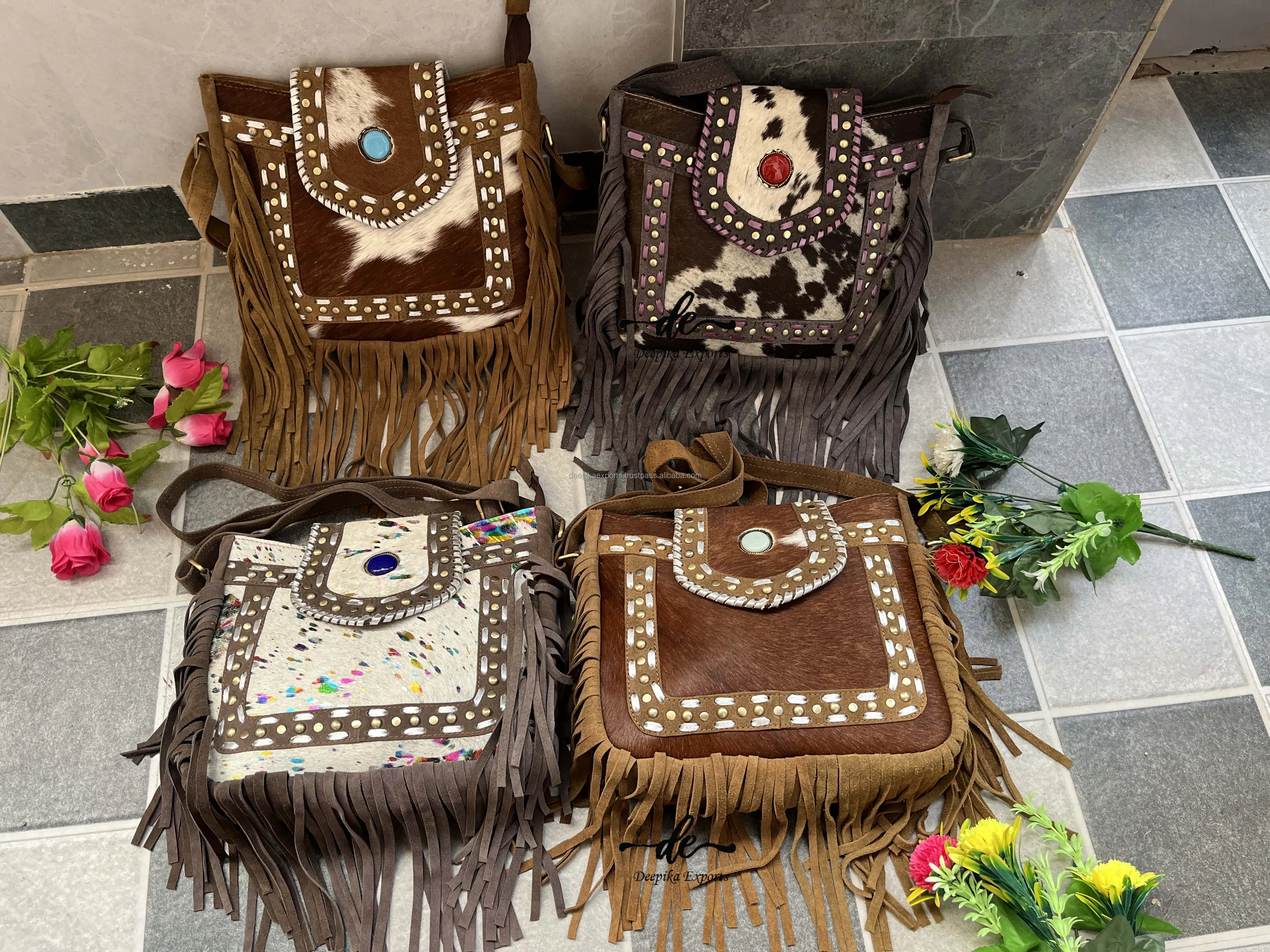 Real Cowhide Leather Fur Fringe Handbag Stylish Leather Purse Hair on ...