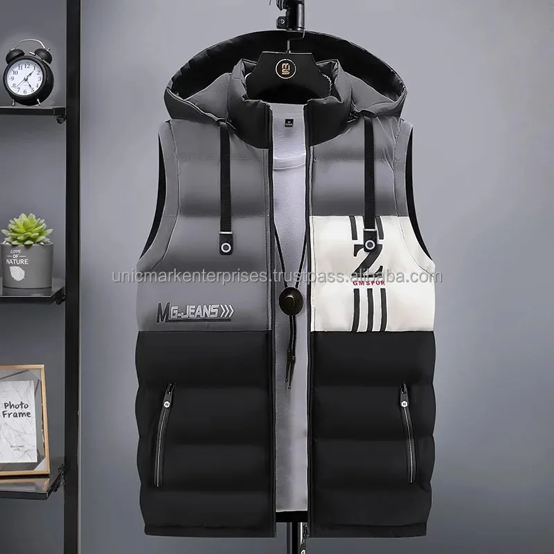 Men's Outdoor Winter Vest Jacket Removable Hooded Thick Down Jacket Sleeveless Vest Customized ...