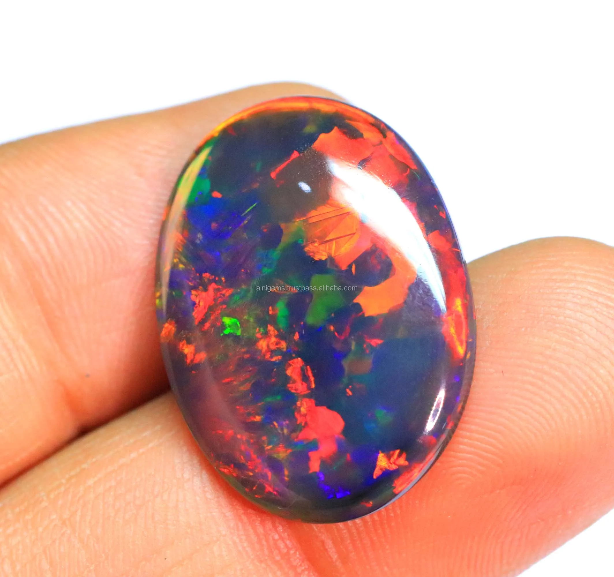 Excellent Natural Black Opal Cabochon Play of Color Multi Rainbow Fire ...