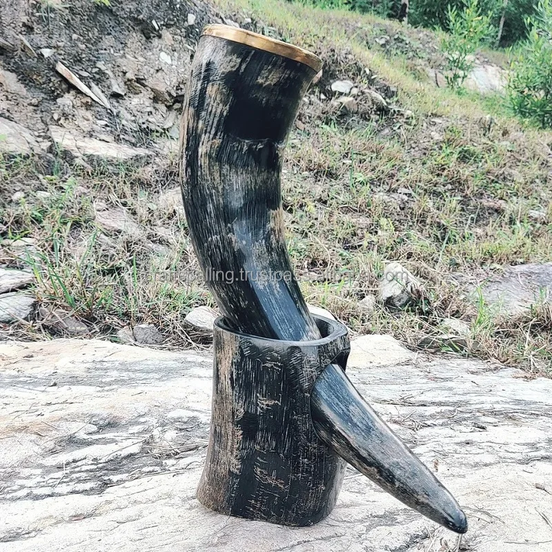 Authentic Ox-horn Viking Drinking Horn Leather Belt Holster Drinking ...
