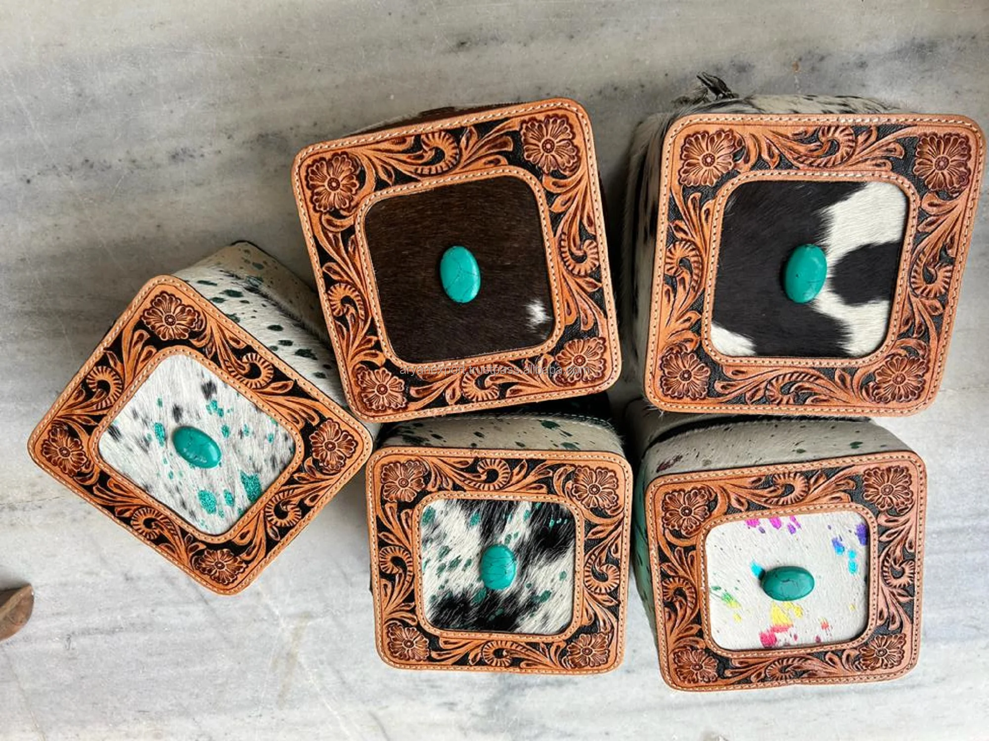 New Western Stylish Handcrafted Tooled Metallic Fur Leather Jewelry ...