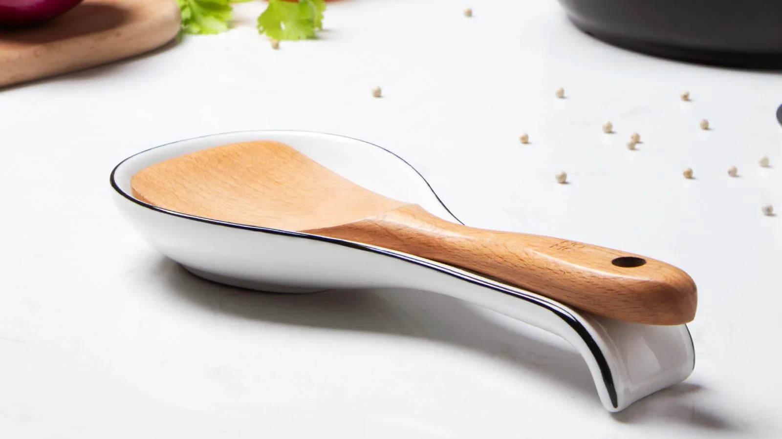 Custom Kitchen Counter Porcelain Ladle Utensil Holder Ceramic White ...