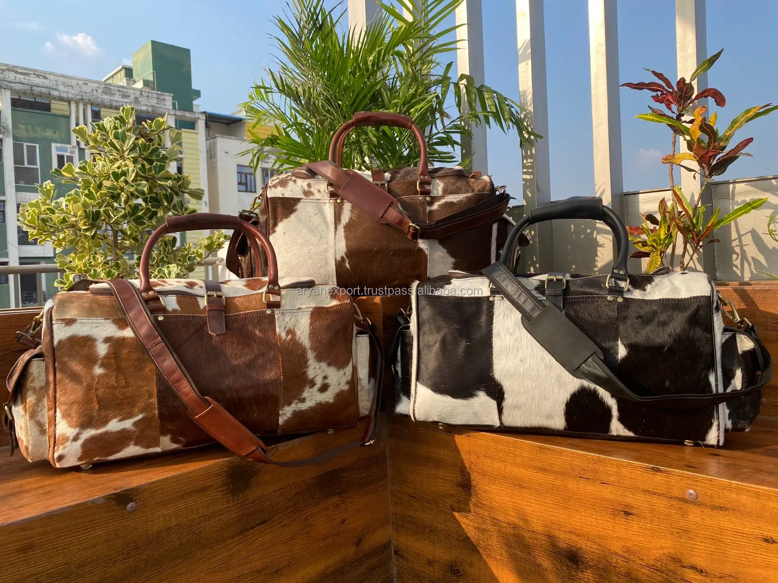 Travel Cowhide Hairon Luggage Bag Vintage Overnight Duffle Leather ...