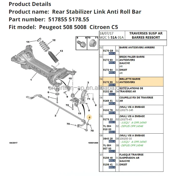 STABILIZER LINK for Peugeot 508, Citroen C5 C6 - OEM Quality