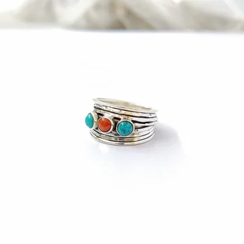 Tibetan Nepali Turquoise Coral Ring Indian Style Women Ring Bohemian ...