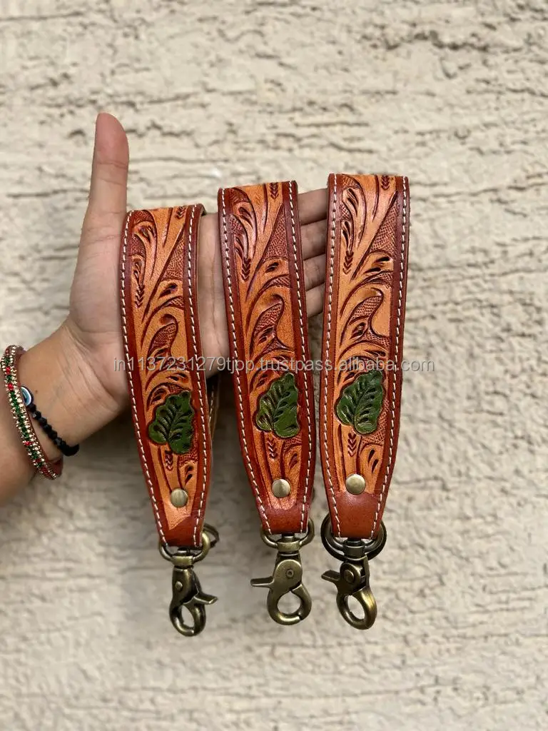 New Arrival Hand Tooled Leather Wristlet Key Fobs Embossed Floral Print ...