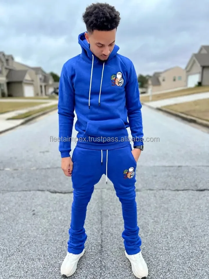 New Design Embroidery Custom Flare Stacked Joggers Sweat Suits Stacked ...