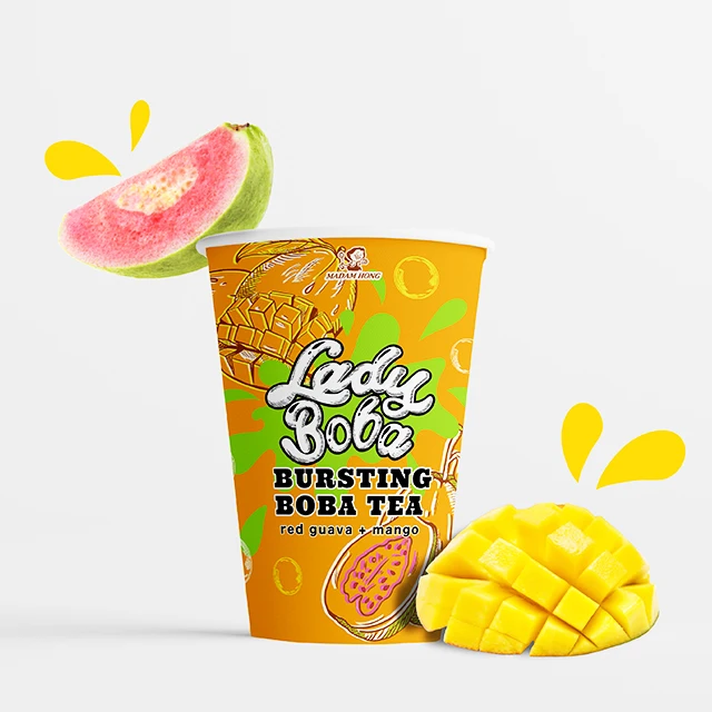 Ready to drink 500ml cup Mango and Red Guava juice tea with bursting ...