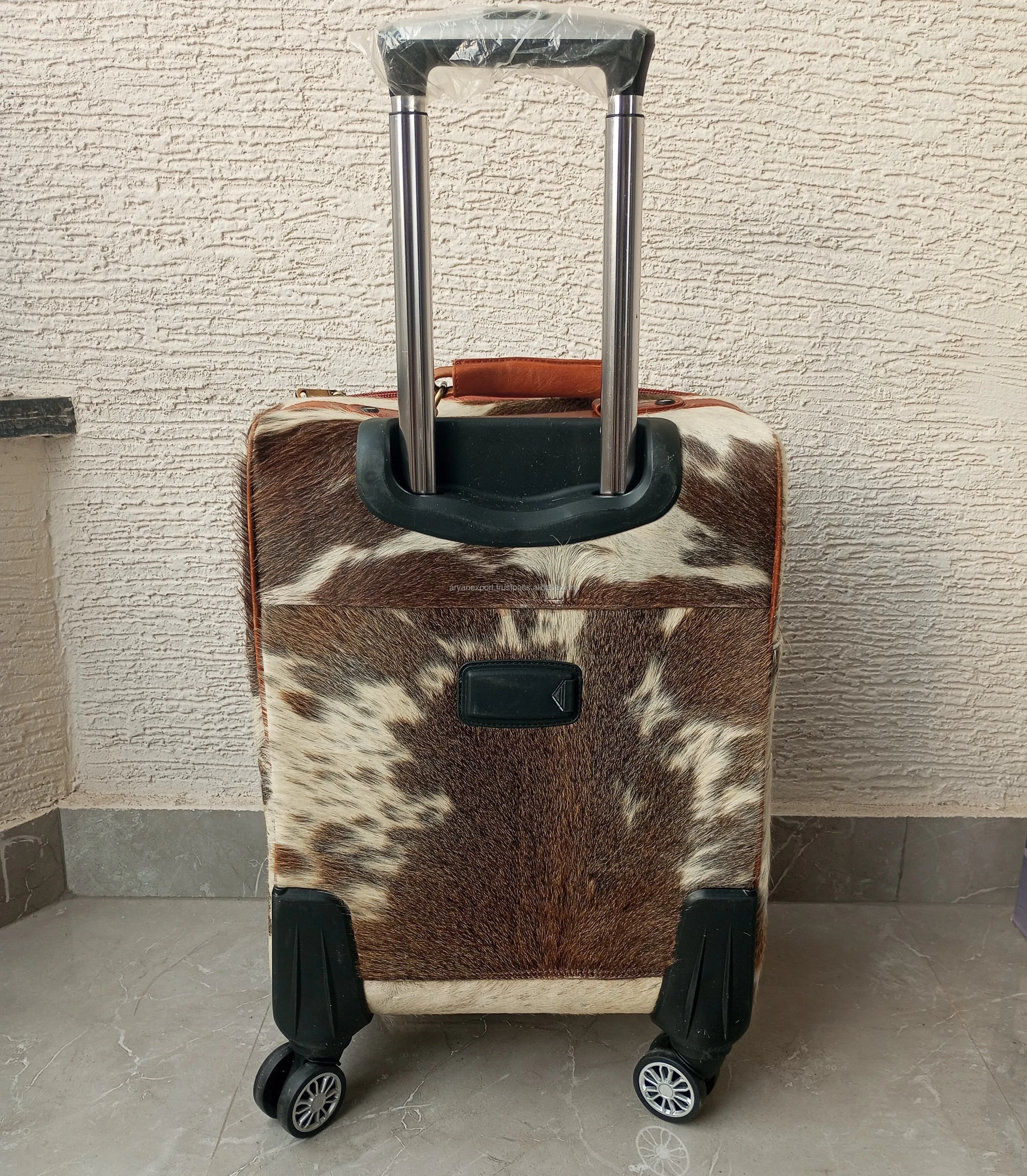 Real Handmade Hair On Hide Cowhide Leather Luggage Trolley Bags ...