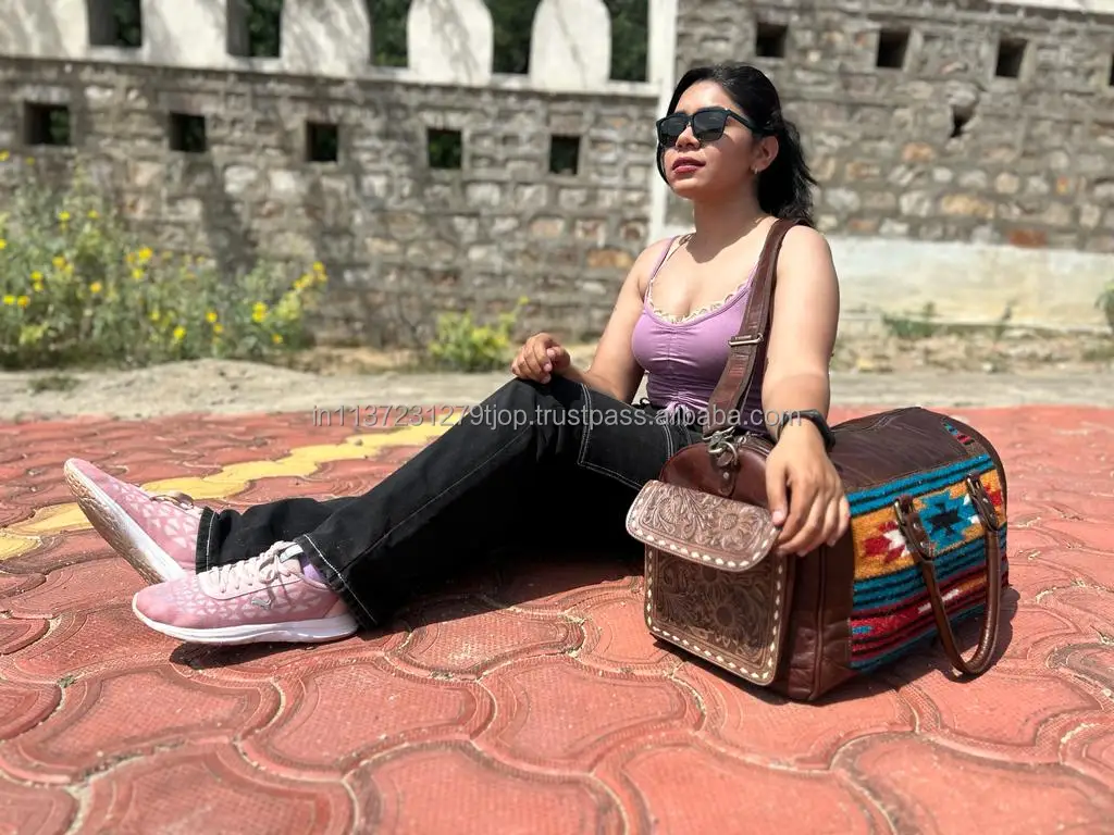 Shop Our Handmade Vintage Style Aztec Tooled Leather Duffel Bags
