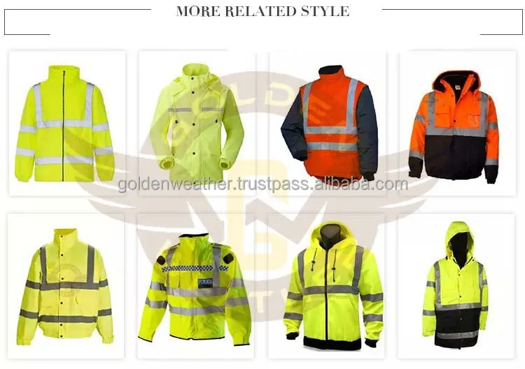 Hi Vis Reflective Bomber Parka Jacket And Vest Safety Clothing Workwear ...