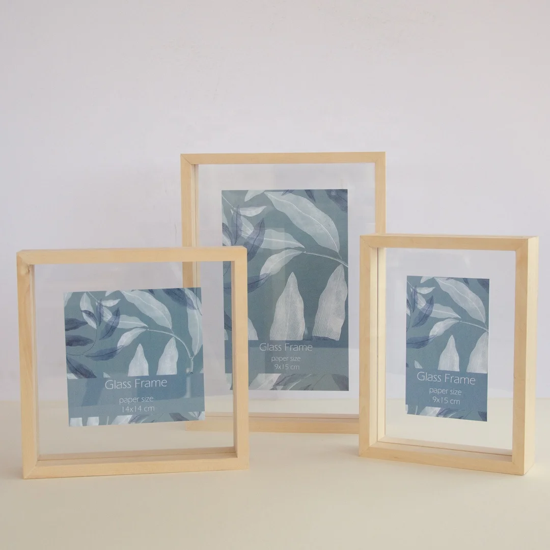 Transparent Double-sided Glass Wooden Frame Natural Linden Wood 20*20 ...