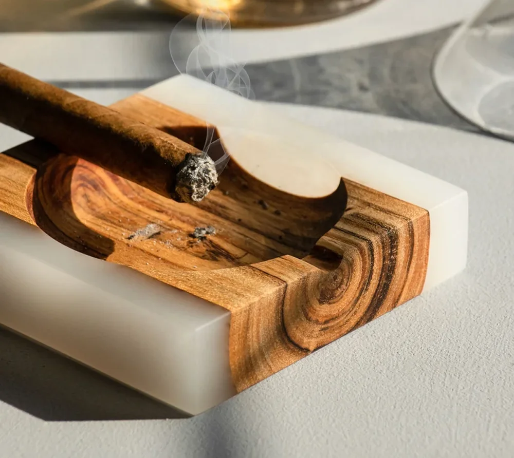 Wood Ash Tray Modern Design Square Shape Clear Resin Joint Custom Color ...